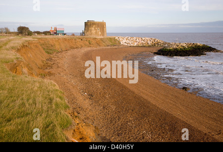 Rock armour and rapidly eroding cliffs Walton on the Naze Essex England ...