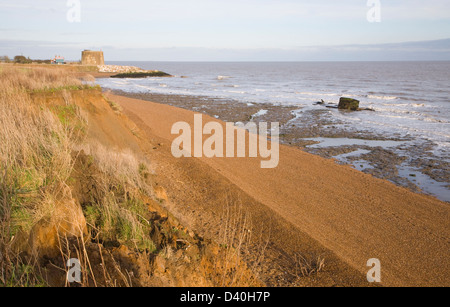 Rock armour and rapidly eroding cliffs Walton on the Naze Essex England ...