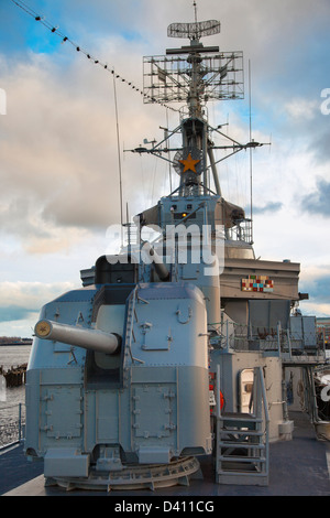 Forward gun turrets on the USS Iowa and the 6-16 inch guns Stock Photo ...