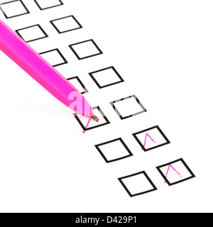 tick in black square box by yellow pen Stock Photo - Alamy