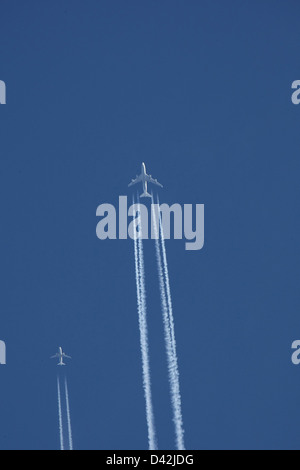 Contrails in the sky, symbolic photo for civil aviation, air pollution ...