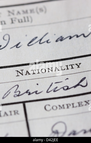 Nationality documents indicating British subject Stock Photo - Alamy