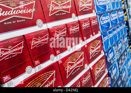 Budweiser and Bud Light beer on display at a Costco Wholesale Warehouse ...