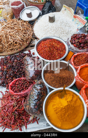 Myanmar, Yangon, Street Market, Chillies and Chilli Powder Stock Photo ...
