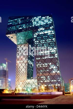 The modern CCTV (China television) building, designed by Rem Koolhaas ...