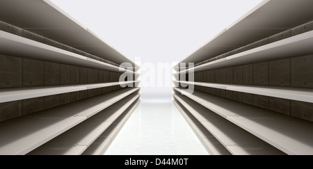 A perspective view of a shopping aisle with empty shelves Stock Photo ...