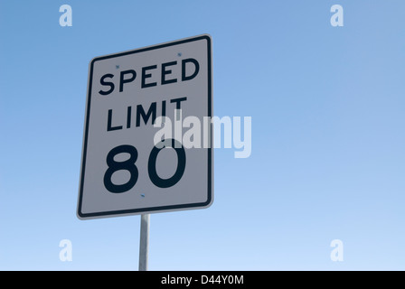 Highway Speed Limit 80 mph sign on the I-80 West through Bonneville ...