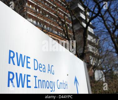 The logo of RWE, Germany's second largest energy company, at RWE Tower ...