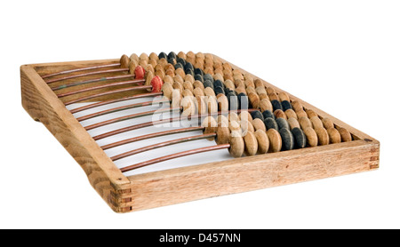 Old mathematical calculator abacus made from wood and metal bars Stock ...