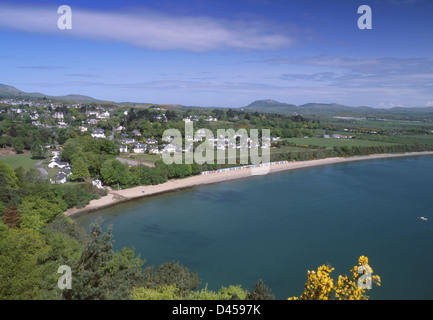 View of Llanbedrog beach and beach huts from summit of Mynydd Tir-y ...