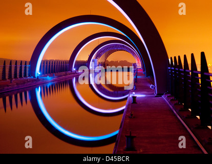 Reflections of The Falkirk Wheel at night Stock Photo - Alamy