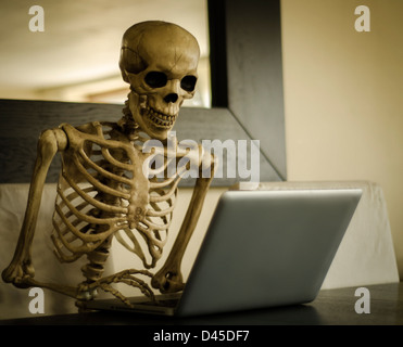 Skeleton working on laptop Stock Photo - Alamy
