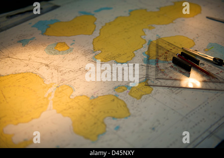 Admiralty navigation chart in ship's chartroom Stock Photo - Alamy