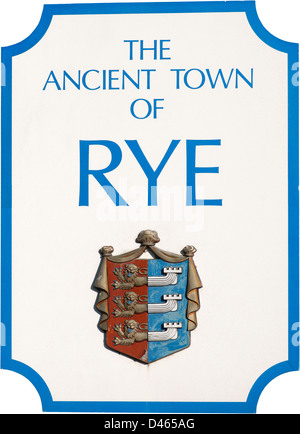 The Ancient Town Of Rye Sign with The Cinque Ports Coat Of Arms Stock ...