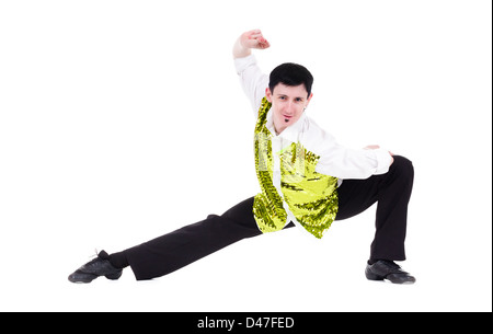 Disco dancer man showing some movements against isolated white ...