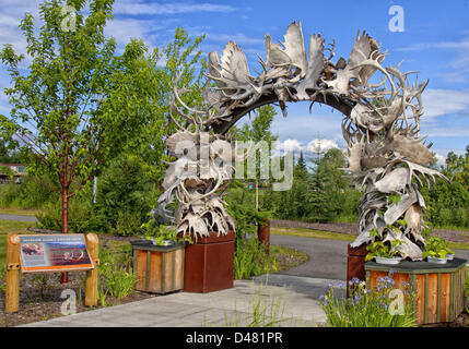 The Gateway to Fairbanks, Moose Antler Arch in Griffin Park downtown ...
