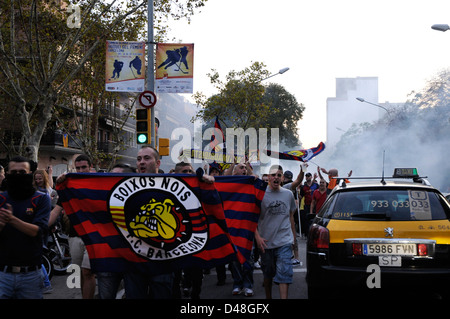 The Boixos Nois (ultras of FC Barcelona) at access 4 to Camp Nou on ...