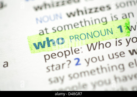 Highlighted definition of who Stock Photo - Alamy