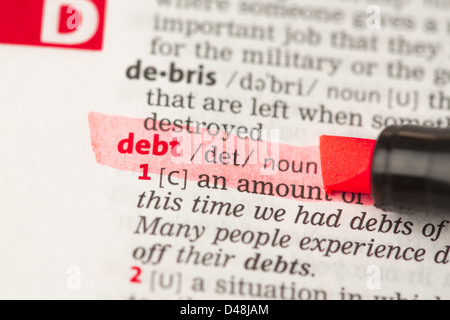 Debt definition highlighted in red Stock Photo - Alamy