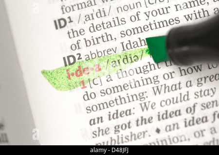 Idea definition highlighted in green Stock Photo - Alamy