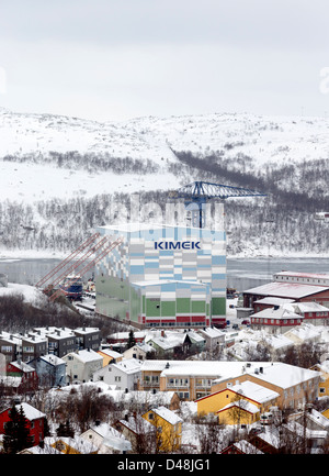 View over the Norwegian town of Kirkenes in the Arctic circle with a ...