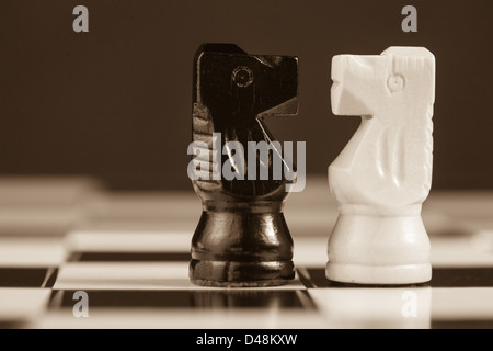 Two chess knights facing each other Stock Photo - Alamy