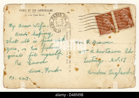 Back of historical French postcard. Postmark cancellation of the ...