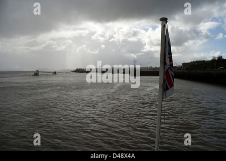 Entrance to the Manchester Ship Canal at Eastham locks and the Mersey ...