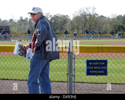 Sign: Be Alert for Foul Balls and Flying Bats Stock Photo - Alamy