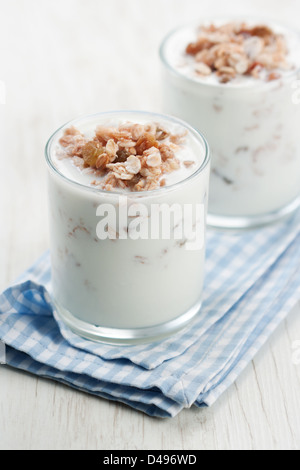 fresh natural yogurt in glass on wooden plank Stock Photo - Alamy