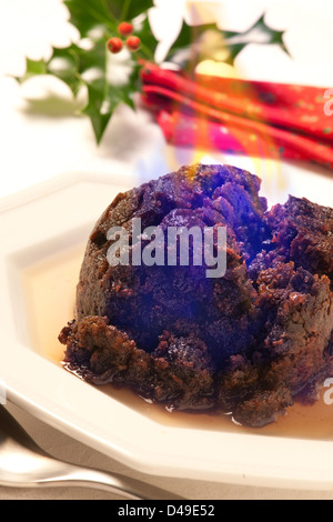 Christmas pudding flame Stock Photo - Alamy