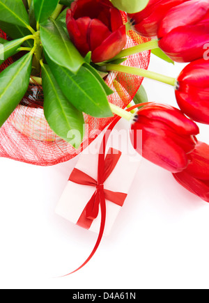 Border of fresh tulips on green background. Copy space. Spring flowers ...