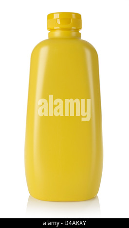 Spicy mustard in plastic bottles on white background, collage Stock ...