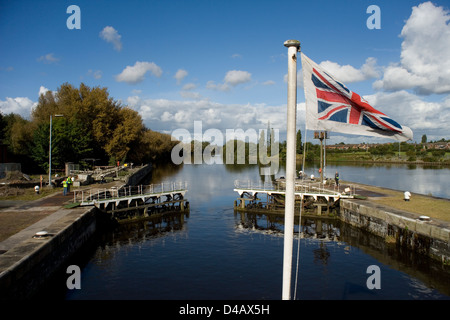 Irlam Locks on the Manchester Ship Canal from the Mersey Ferry Stock ...
