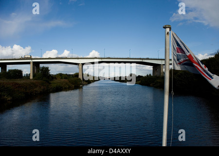 Leaving Barton Locks with M60 motorway Barton High Level Bridge behind ...