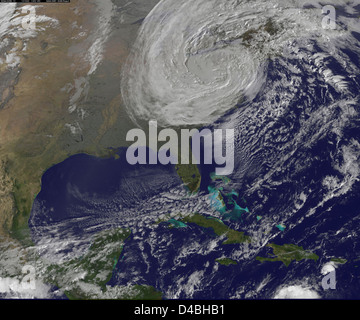 A satellite image of Post-Tropical Cyclone Sandy, showing its ...