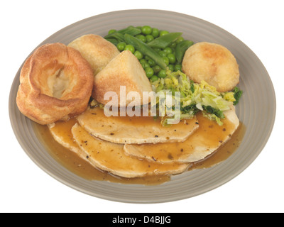 Traditional English Sunday lunch Roast Gammon with Yorkshire Pudding ...
