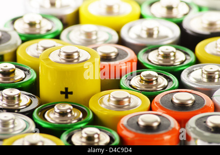 Composition with alkaline batteries. Chemical waste Stock Photo - Alamy
