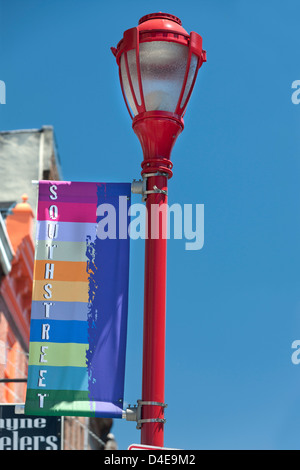 BANNER ON RED LAMP POST SOUTH STREET DOWNTOWN PHILADELPHIA PENNSYLVANIA ...
