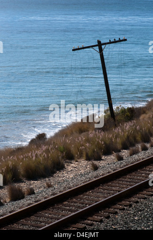 Railroad tracks along the Pacific Coast in California showing the ...