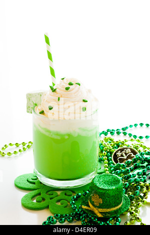 Green hot chocolate with marshmallow cube for St. Patrics Day Stock ...