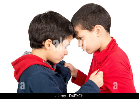 Two boys fighting isolated in white Stock Photo - Alamy