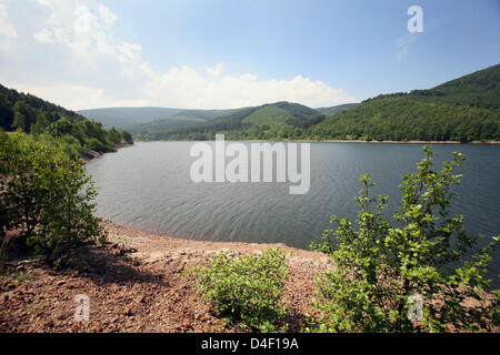 The picture shows the reservoir of Innerste dam at mountain range Harz ...