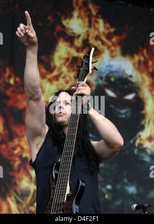 John Moyer of Disturbed performs during Sonic Temple Art and Music ...