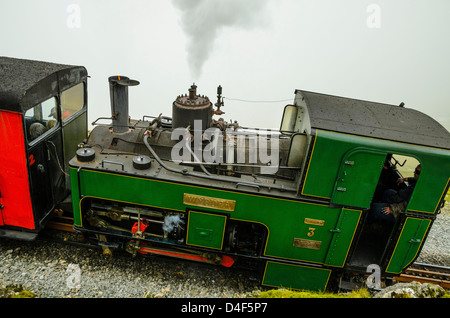 Snowdon Mountain Railway train just below the summit of Snowdon (Yr ...