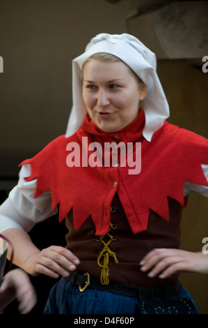 A waitress dressed in a medieval outfit at the Estonian food restaurant ...