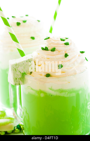 Green hot chocolate with marshmallow cube for St. Patrics Day Stock ...