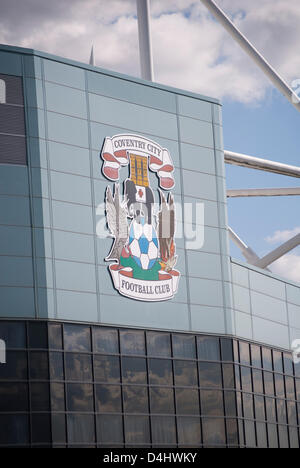 The badge of Coventry City Football Club on the side of the Ricoh Arena ...
