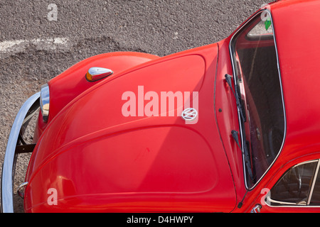 Old original red VW Beetle car aerial view Stock Photo - Alamy