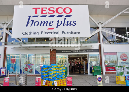 Tesco Home Plus entrance to store and company logo sign at West Quay ...